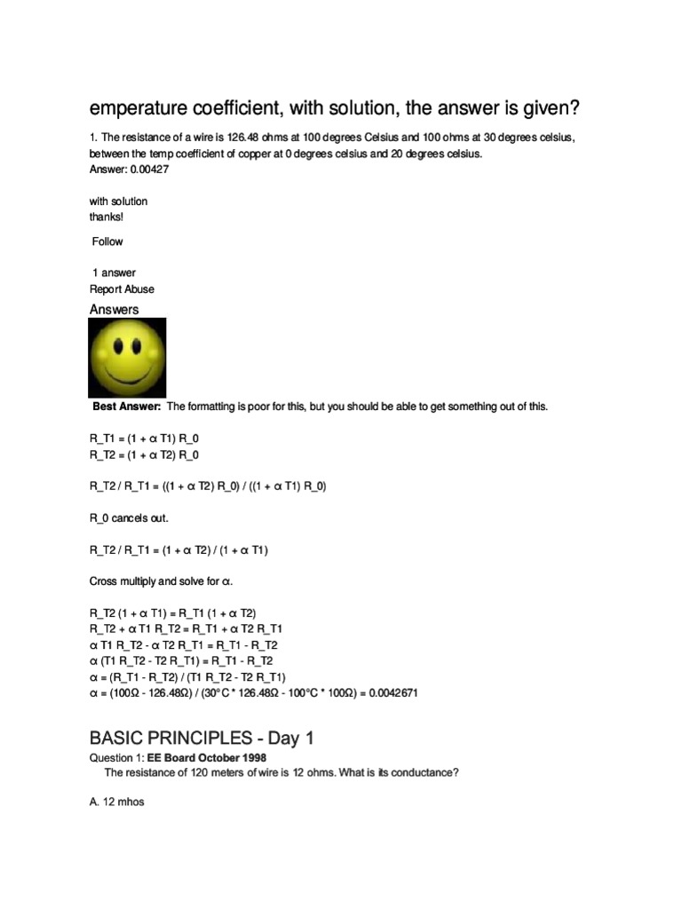 Temperature coefficient problem with solution and answer of 0.00427 ...