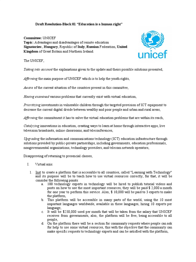 Draft Resolution Block 1 | PDF | Educational Technology | Policy