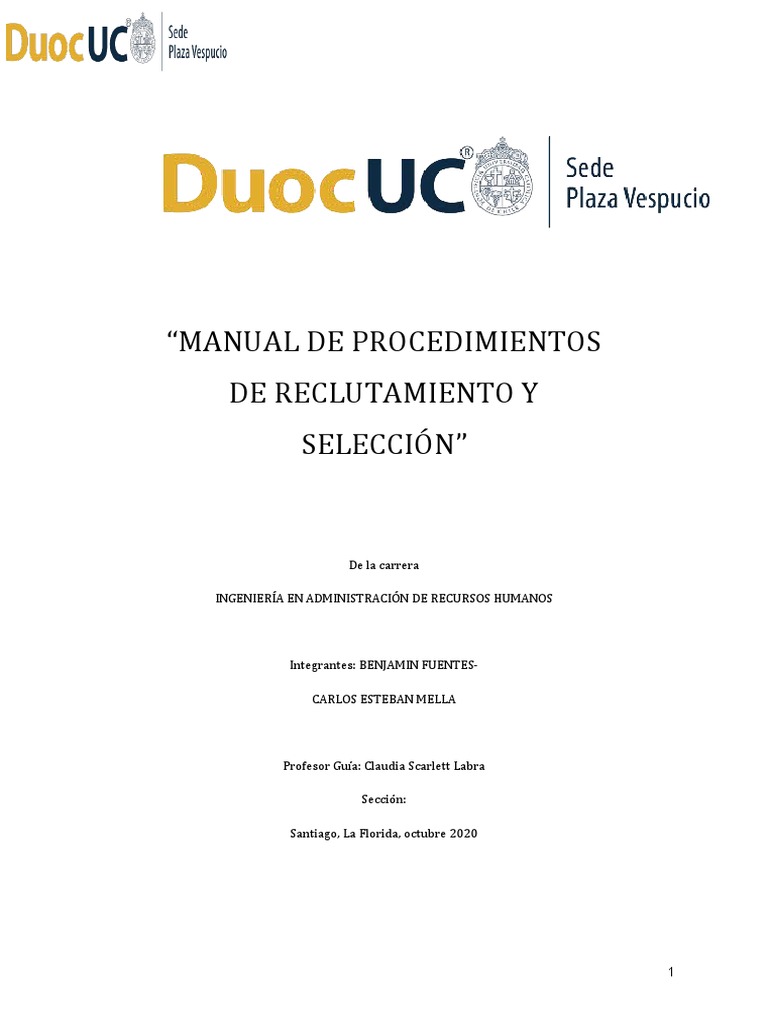 Manual de Procedimientos de Reclutamiento y Selección" | PDF | Reclutamiento | Gestión de ...