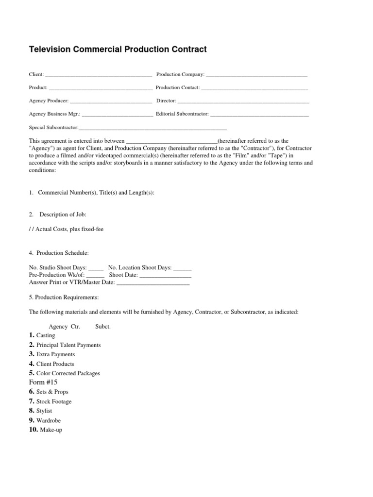 Television Commercial Production Contract: Form #15 | PDF | Insurance ...