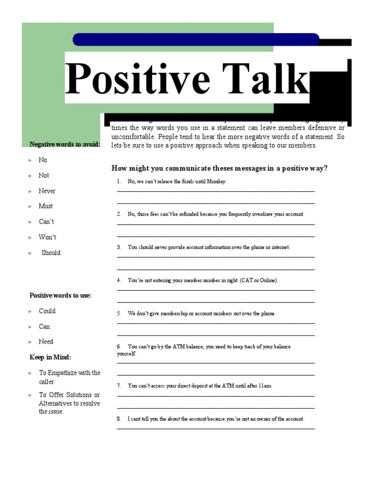 2671-Positive Talk Worksheet | PDF | Communication | Human Communication