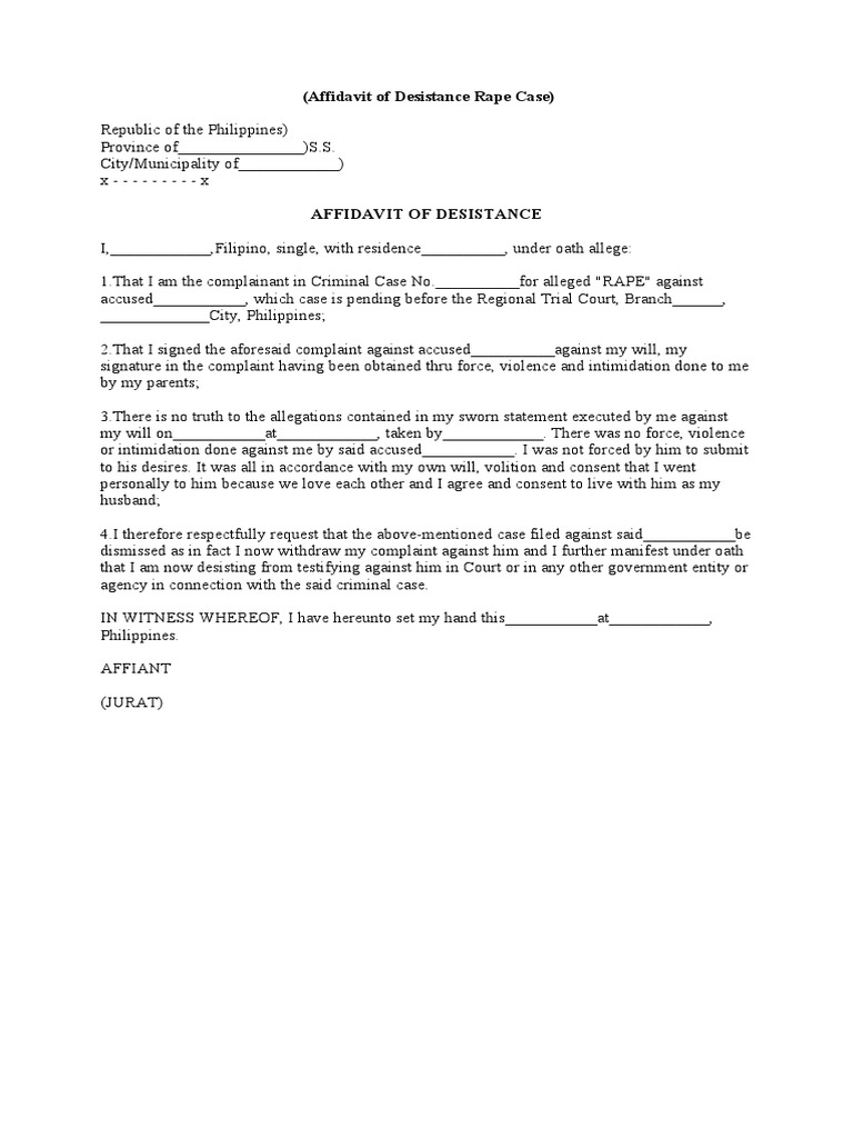 Form No. 16 - Affidavit of Desistance Rape Case | PDF