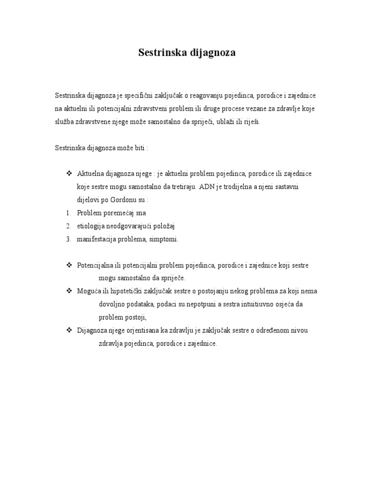 Sestrinska Dijagnoza | PDF
