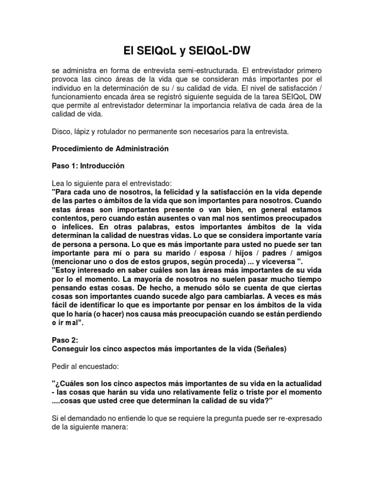 ESCALA SEIQoL-DW | PDF | Vida | Felicidad