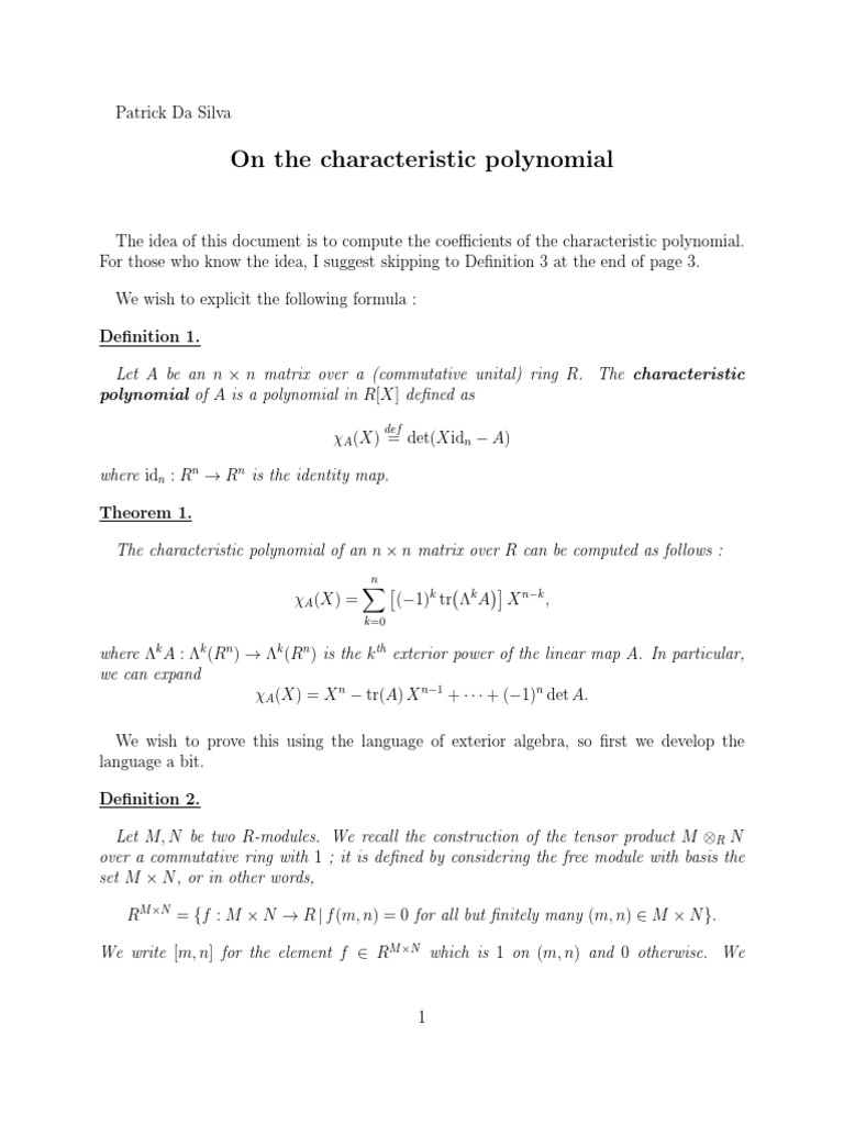 On The Characteristic Polynomial PDF | PDF | Module (Mathematics ...