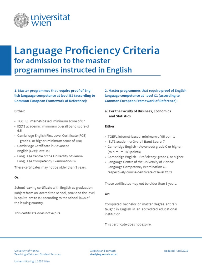 8 19 English Language Proficiency Criteria - Master | PDF | Master's ...