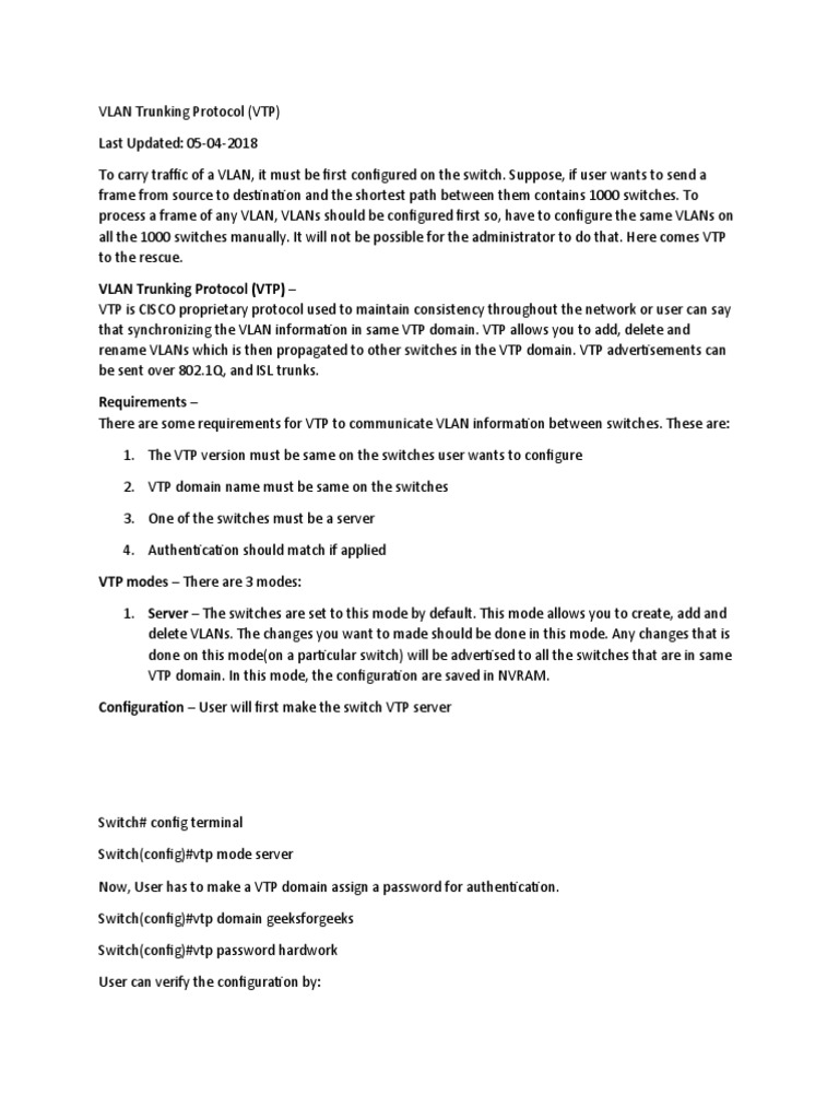 Understanding VLAN Trunking Protocol (VTP) | PDF | Internet Standards ...