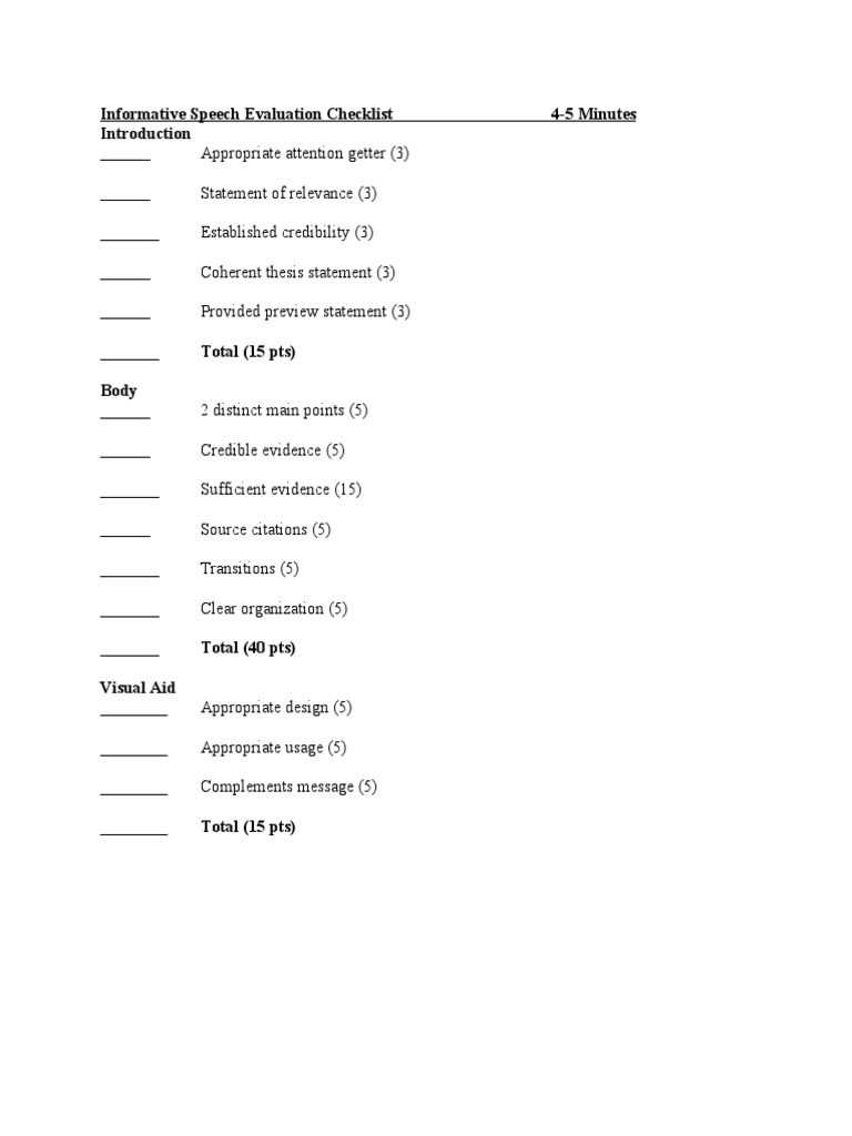 Informative Speech Rubric | PDF
