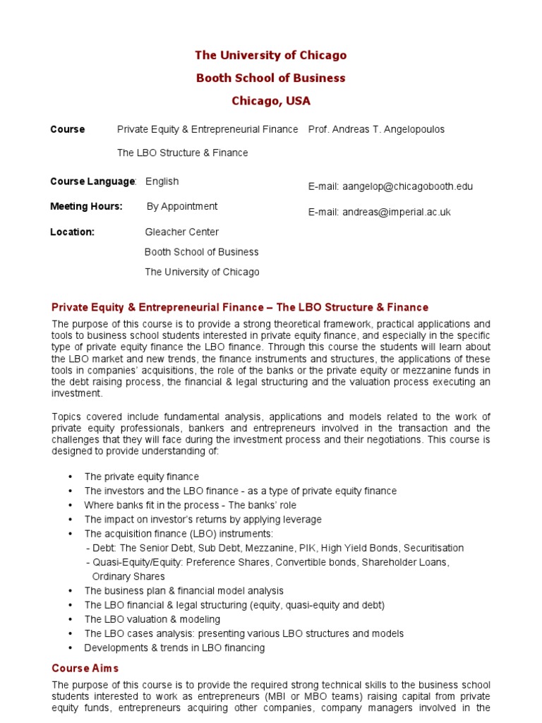 1 PE and LBO A MUST Read ChicagoLBO-SyllabusAA | PDF | Leveraged Buyout ...