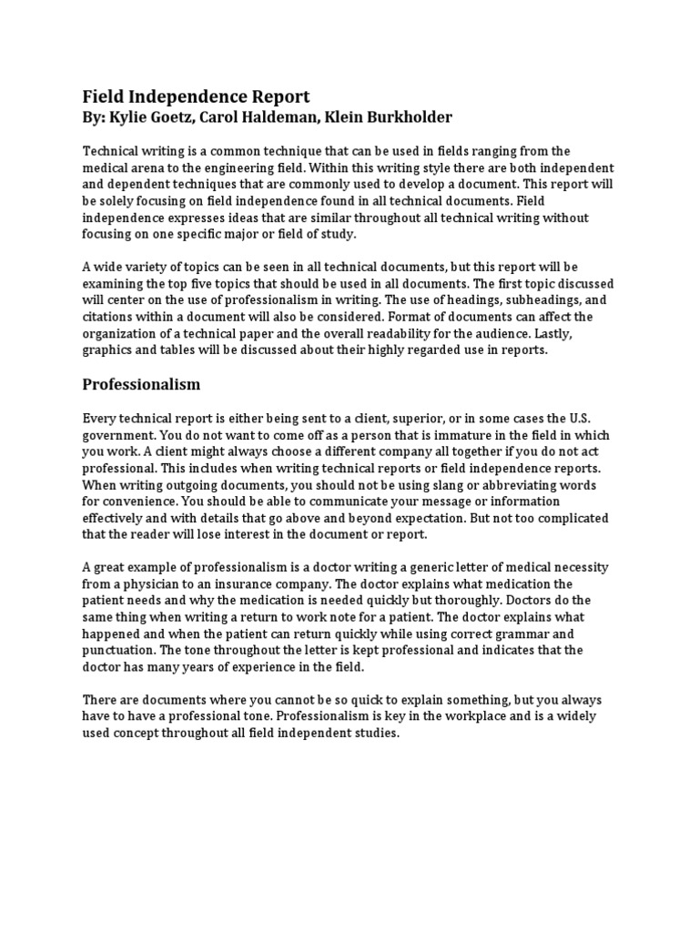 Field Independence Report | PDF | Graphics | Citation