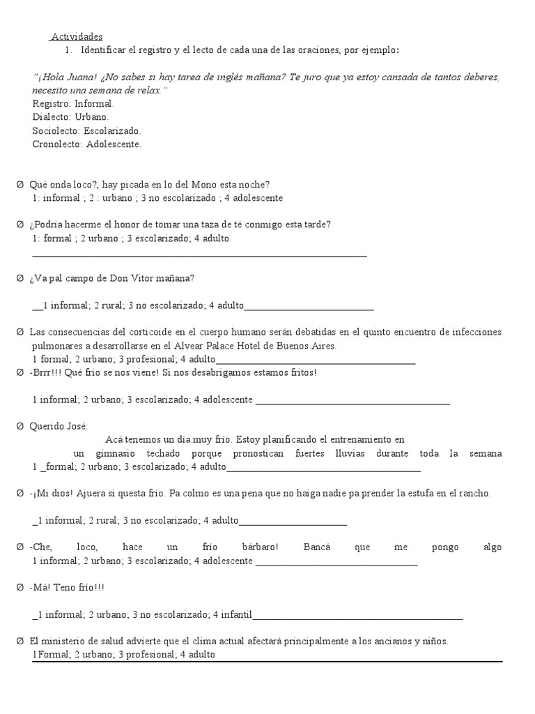 Actividades sobre Lectos y Registros | PDF | Idiomas
