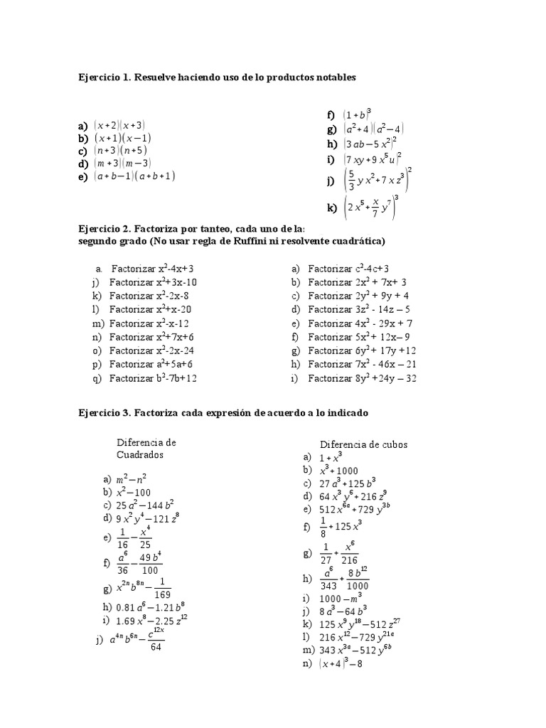 Ejercicios 3er Examen I Lapso | PDF | Factorización | Notación Matemática