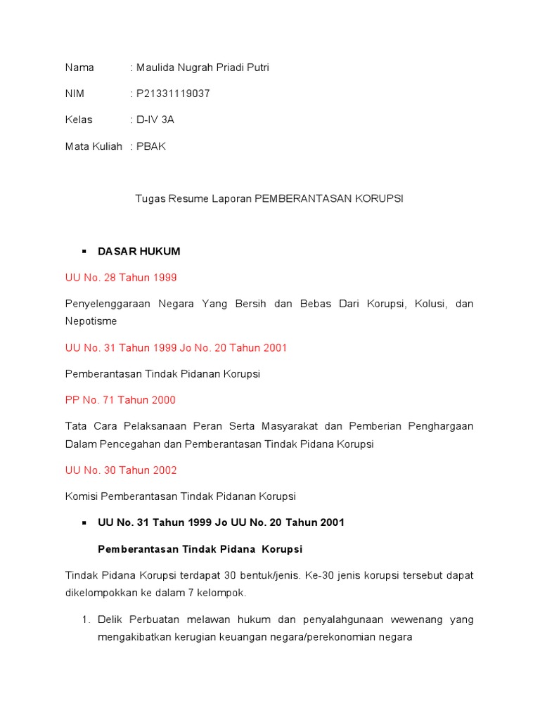 Resume Pemberantasan Korupsi | PDF
