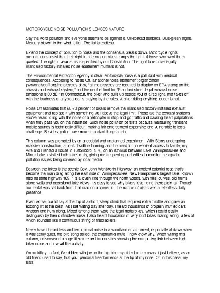 Motorcycle Noise Pollution Silences Nature | PDF | Motorcycle | United ...