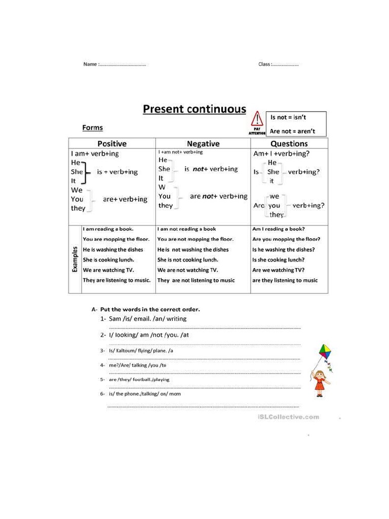 Present Continuous Worksheet | PDF