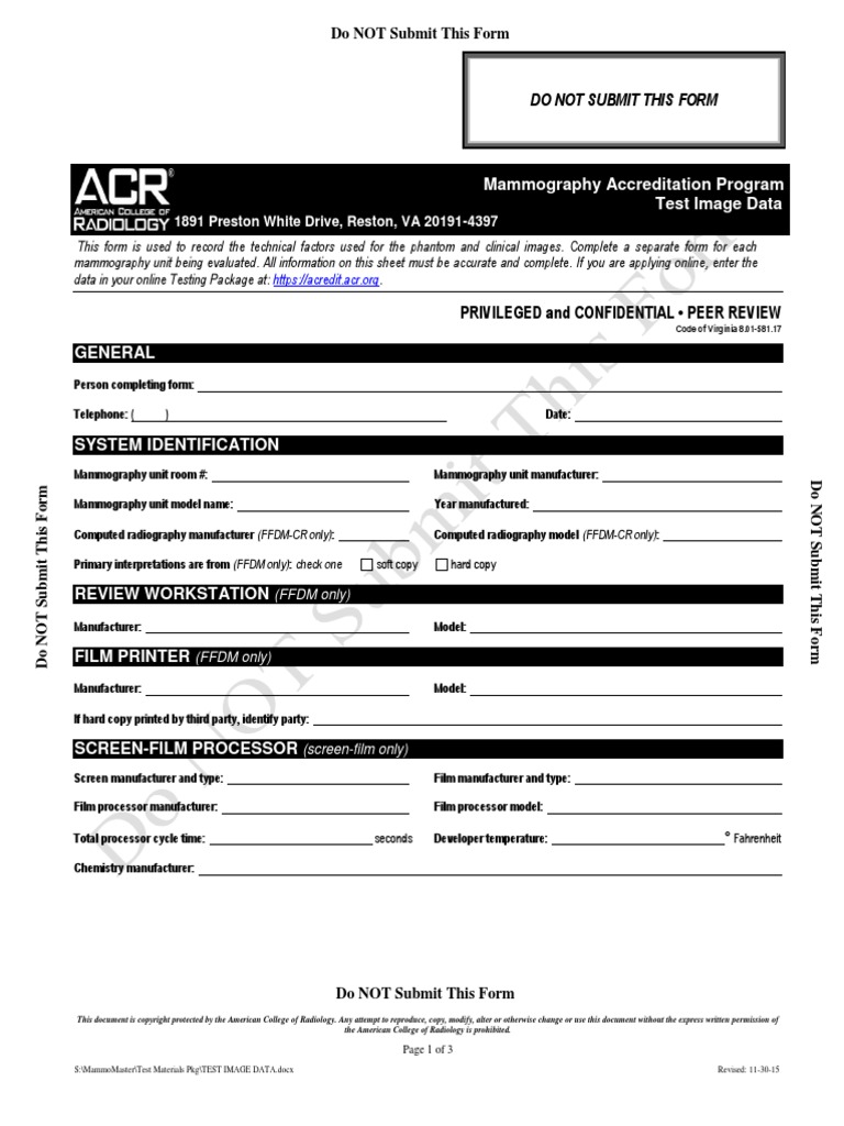 Mammography Accreditation Program Test Image Data: Do Not Submit This ...