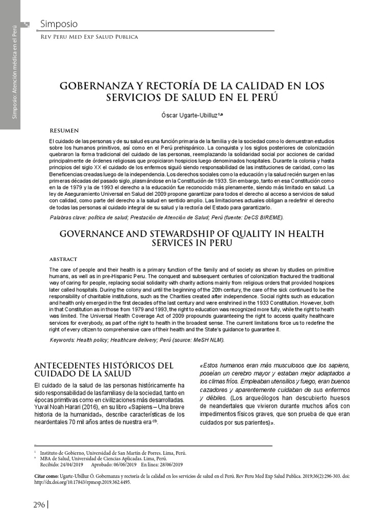 Gobernanza Y Rectoria De La Calidad En Los Servicios De Salud En El