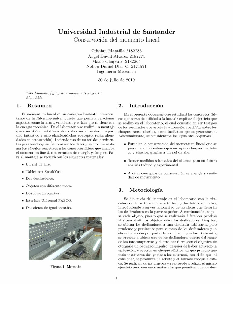 Informe - Conservación Del Momentum. | PDF