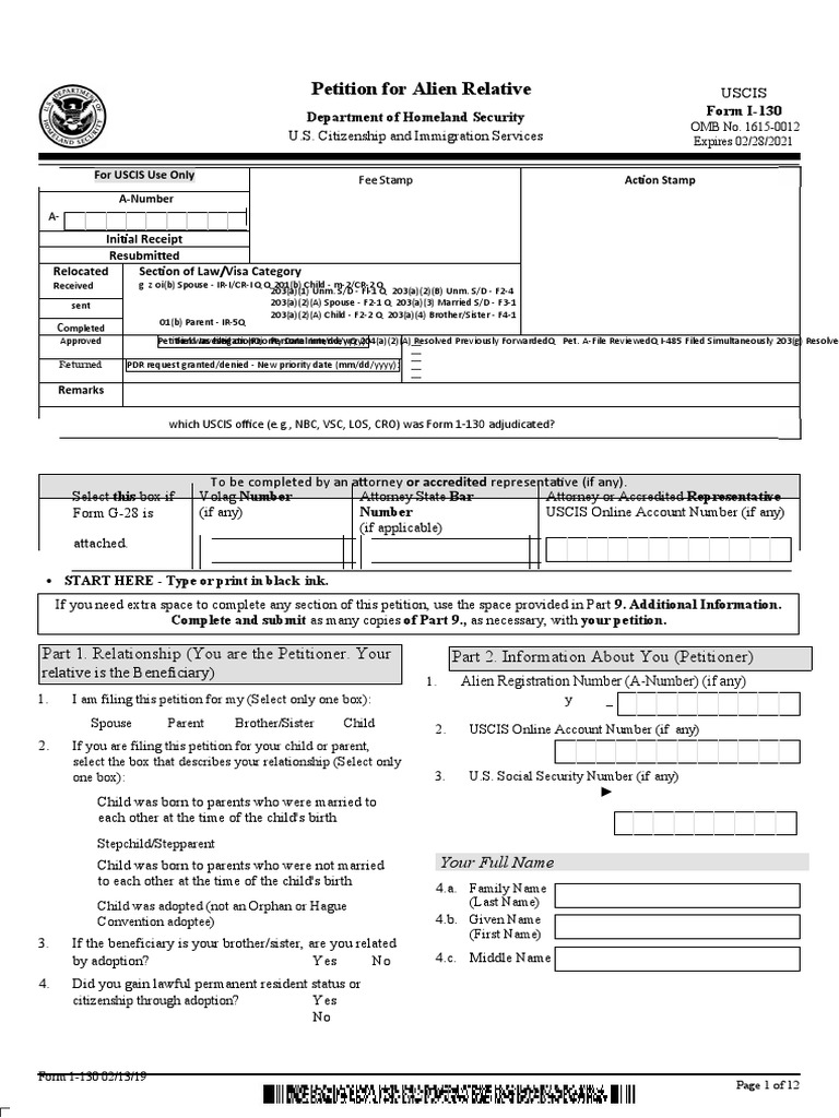 Petition for Alien Relative Form I-130 | PDF | Social Institutions ...