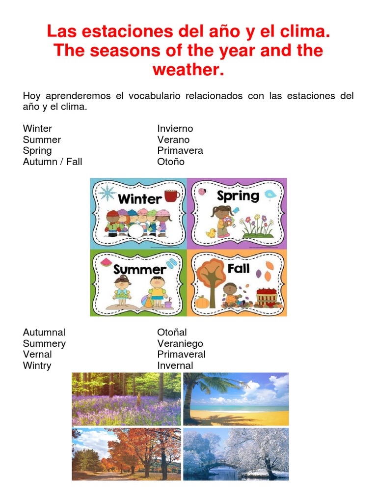 Hoja De Trabajo Sobre Las Estaciones Y El Clima Recursos Educativos