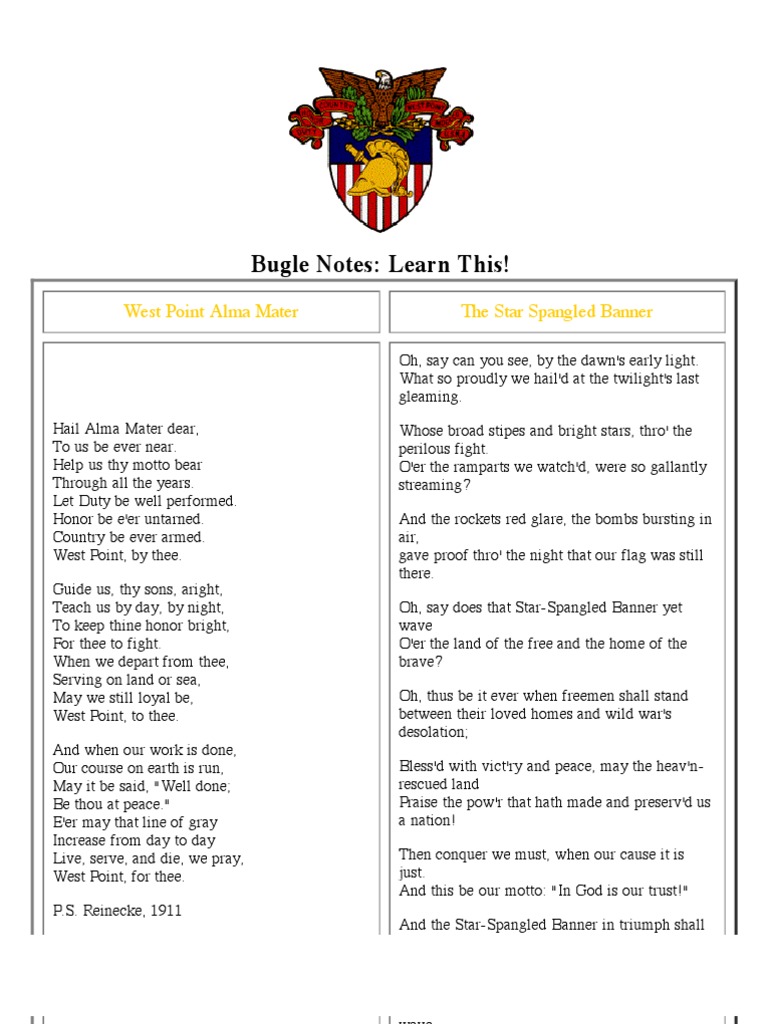 Bugle Notes: Learn This!: West Point Alma Mater The Star Spangled ...