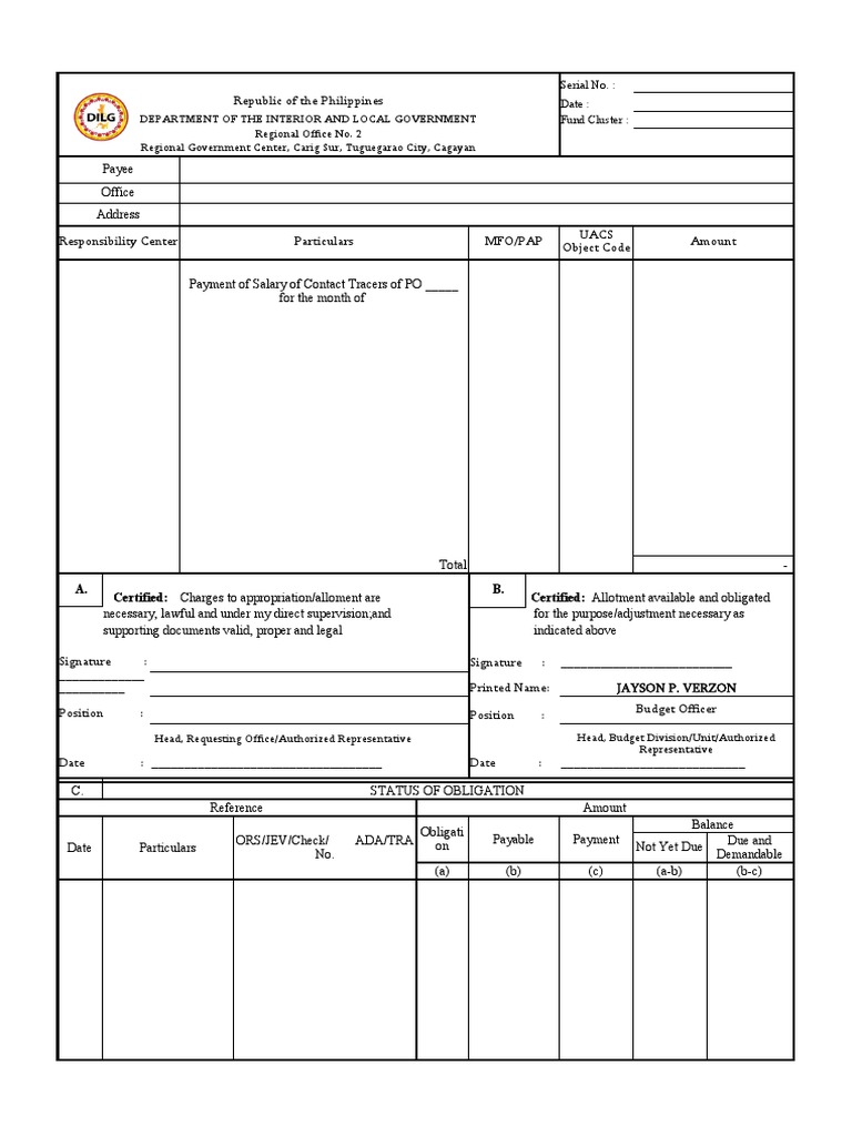 A. B. Certified: Certified: Allotment Available and Obligated | PDF ...