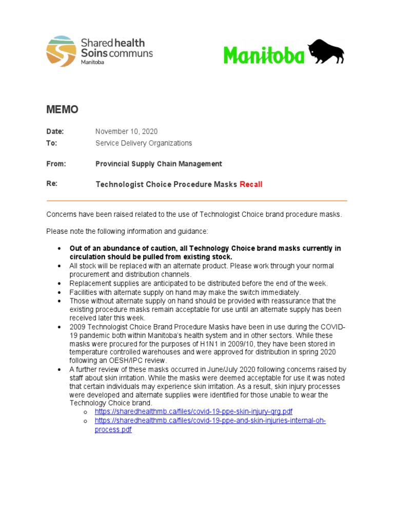 Shared Health Memo On Expired Masks | PDF