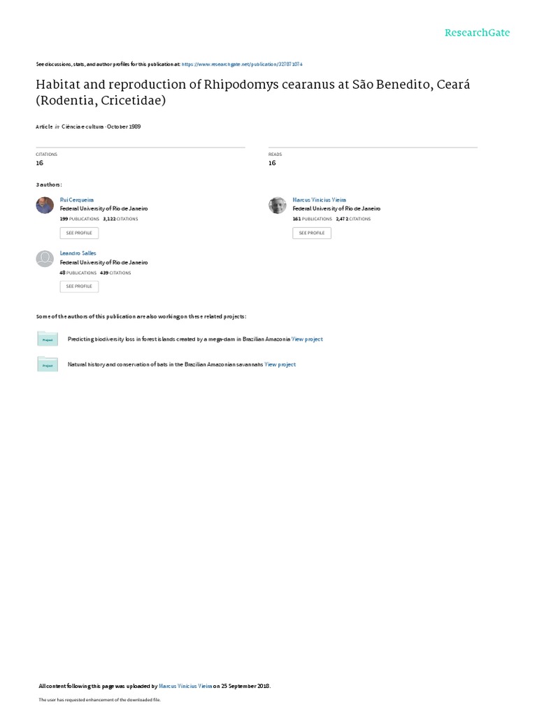 Habitat and Reproduction of Rhipodomys Cearanus at São Benedito, Ceará ...