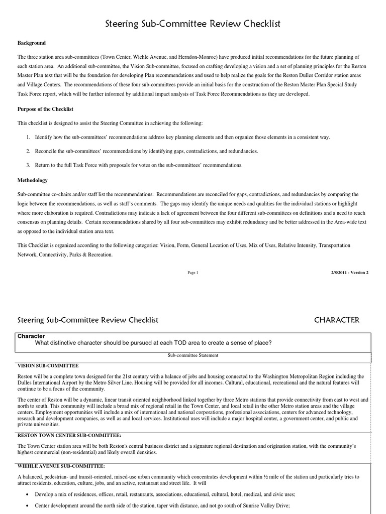 Reston TF Steering Committee Checklist 02-8-2011 Version2 - With ...
