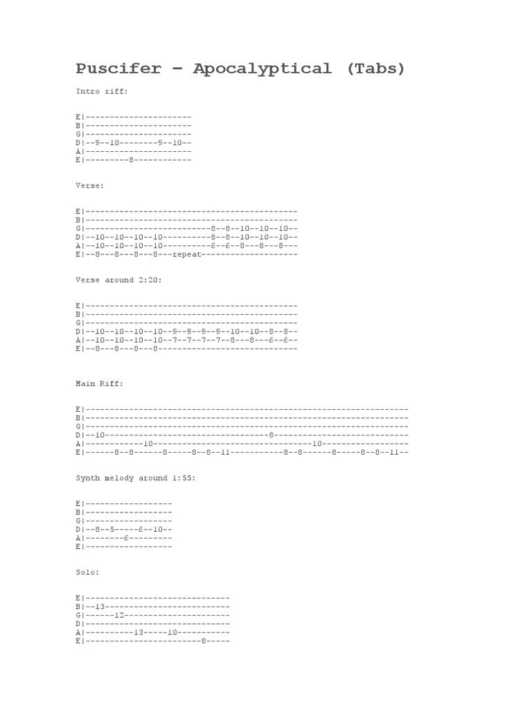 Puscifer Apocalyptical Tabs | PDF