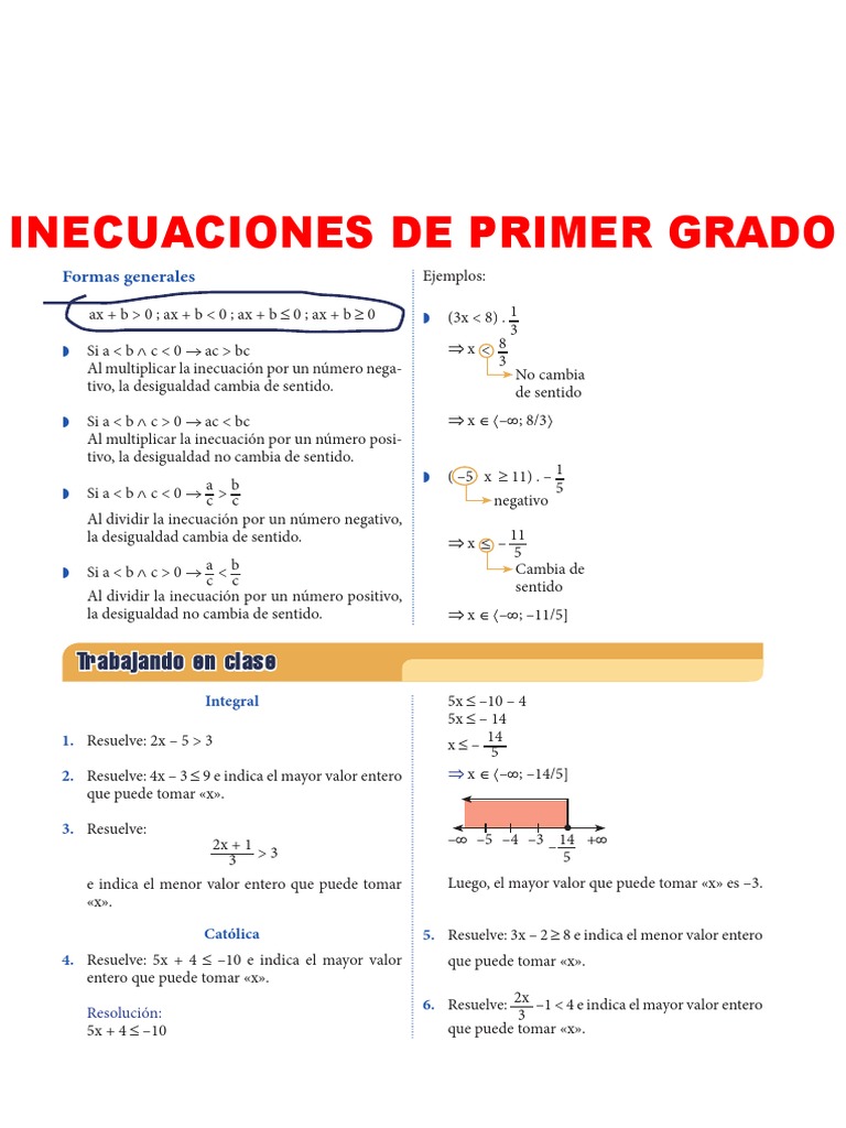 Inecuaciones de Primer Grado | PDF | Enseñanza de matemática