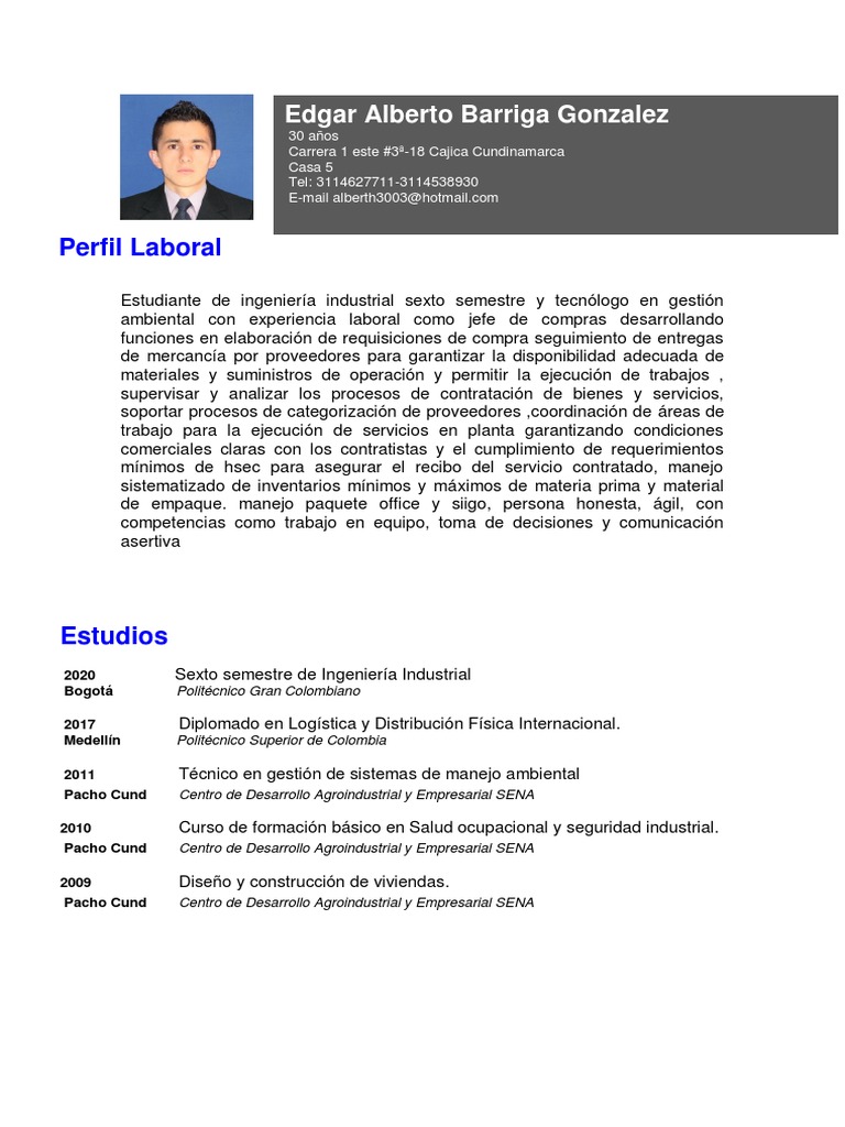 HV Alberto Barriga G | PDF | Logística | Economias