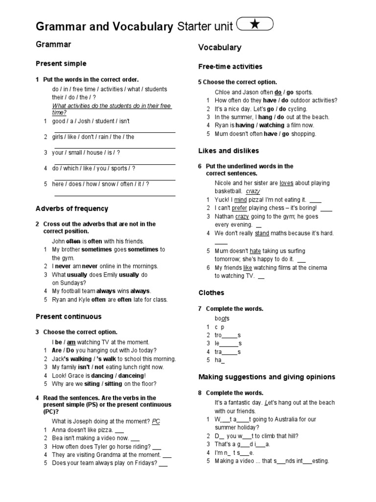 Grammar and Vocabulary Starter Unit | PDF | Cognitive Science | Grammar