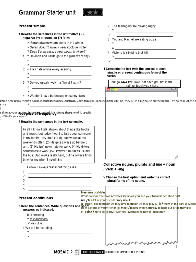 Grammar Starter Unit: Present Simple | PDF | Morphology | Grammar