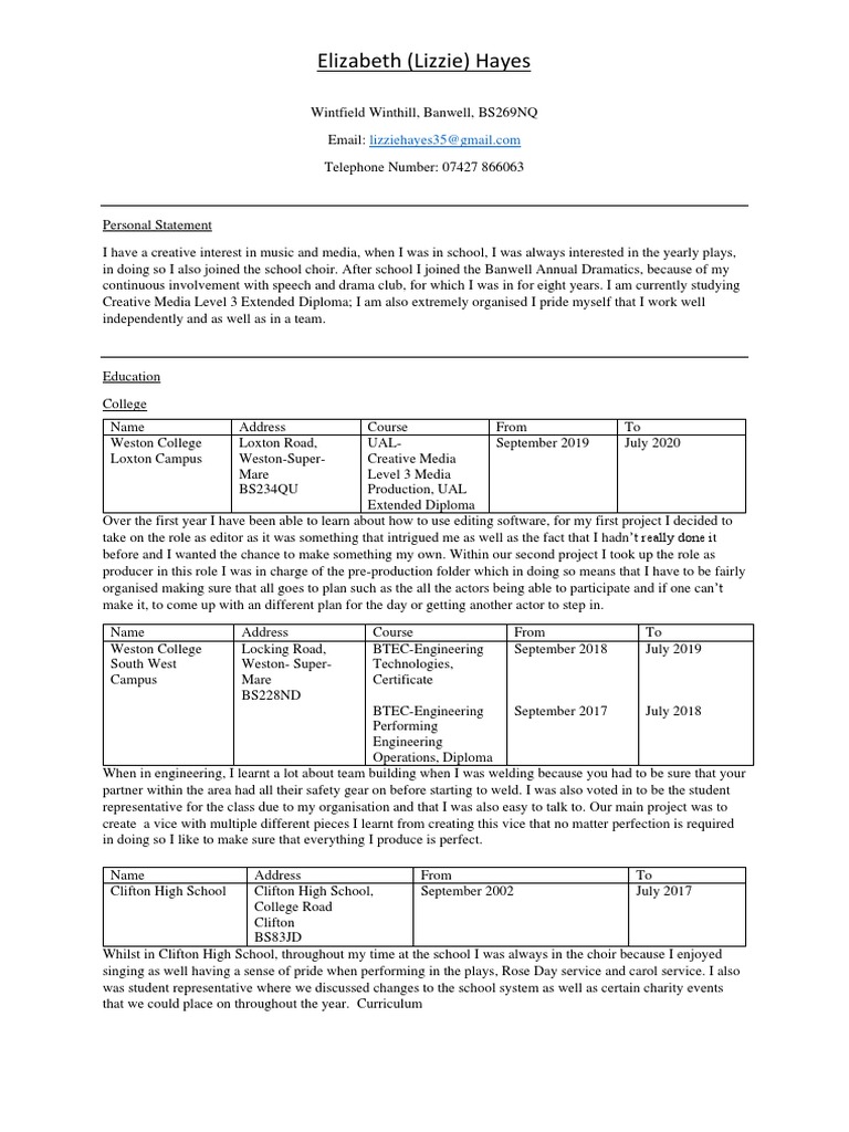 Lizzie Hayes: Creative Media & Engineering Resume | PDF | Learning