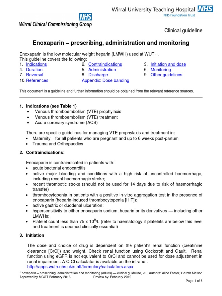 Enoxaparin Dosing and Monitoring Guidelines | PDF | Medical ...