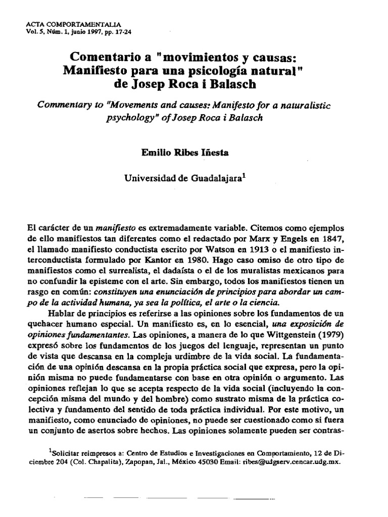 Emilio Ribes (1997) - Comentario A Movimientos y Causas Manifiesto para ...
