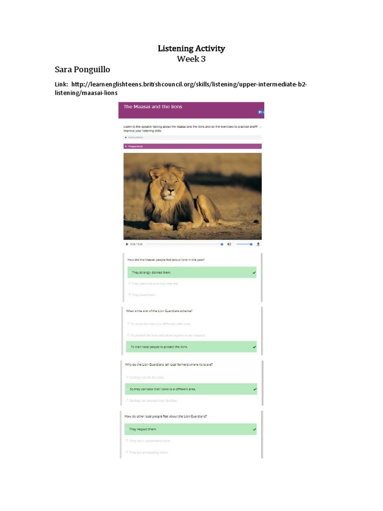 Week 3 Listening Activity: Maasai Lions | PDF | Wellness | Science ...