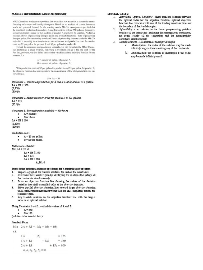 MANSCI: Introduction To Linear Programming Special Cases | PDF ... MANSCI: Introduction To Linear Programming Special Cases | PDF ...