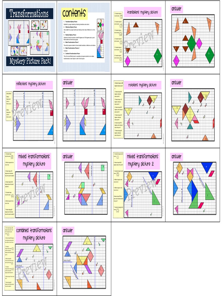 Combined Transformations Mystery Pack | PDF | Shape | Rotation