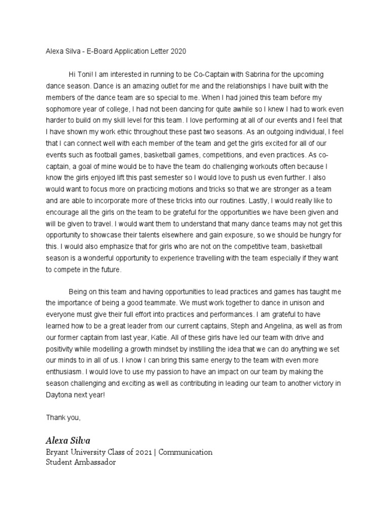E-Board Application Letter 2020 | PDF | Behavior Modification ...