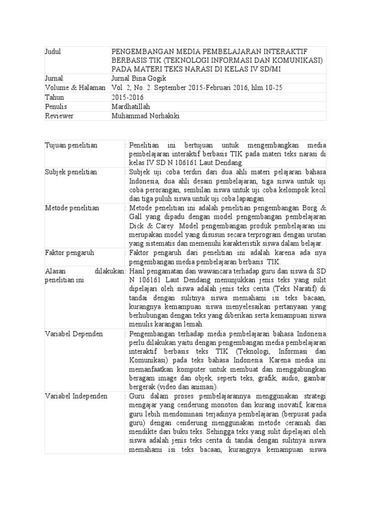 Review Jurnal Judul PENGEMBANGAN MEDIA PEMBELAJARAN INTERAKTIF BERBASIS TIK (TEKNOLOGI INFORMASI ...