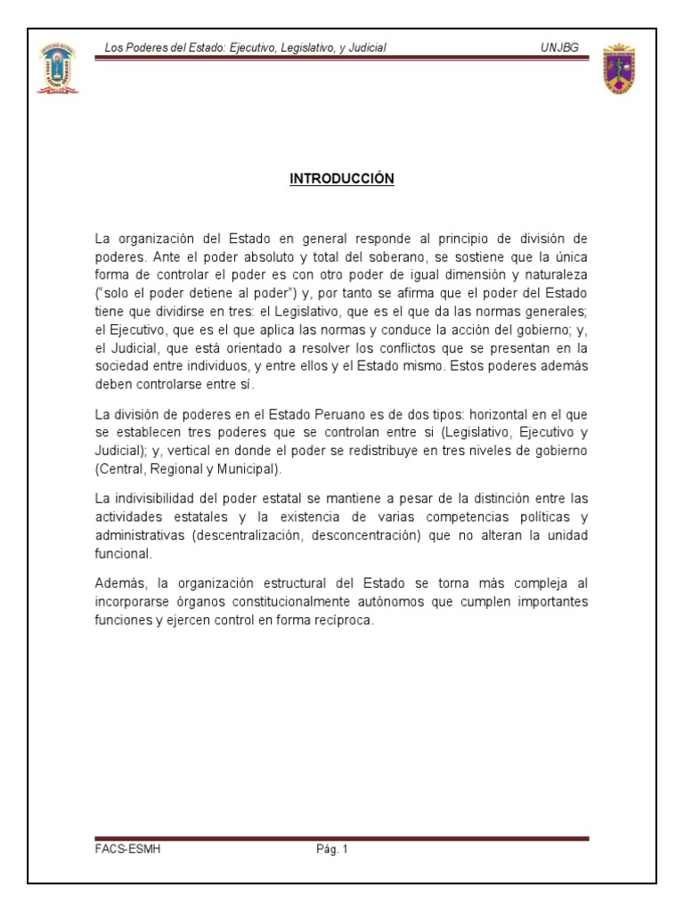 Poderes Del Estado Peruano | PDF | Separación de poderes | Gobierno de ...