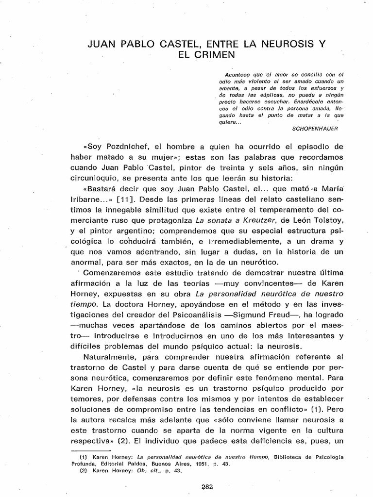 Juan Pablo Castel Entre La Neurosis y El Crimen PDF | PDF | Neurosis | Amor