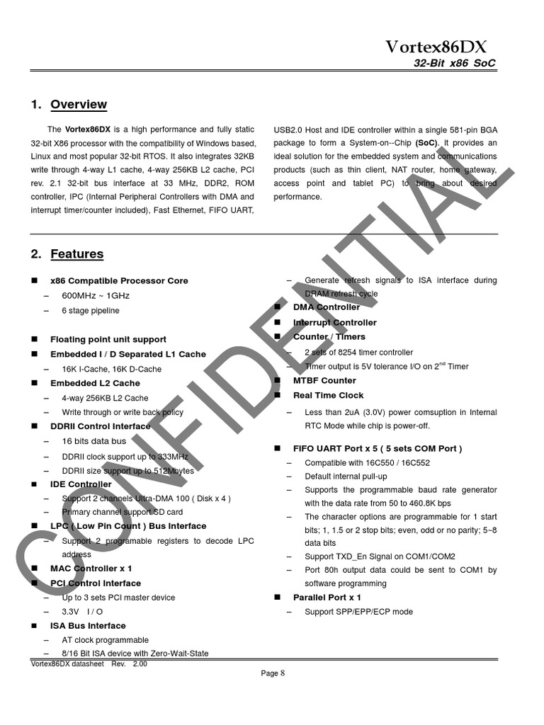 Vortex86DX 32-Bit SoC Overview | PDF | Integrated Circuit | Electronic ...