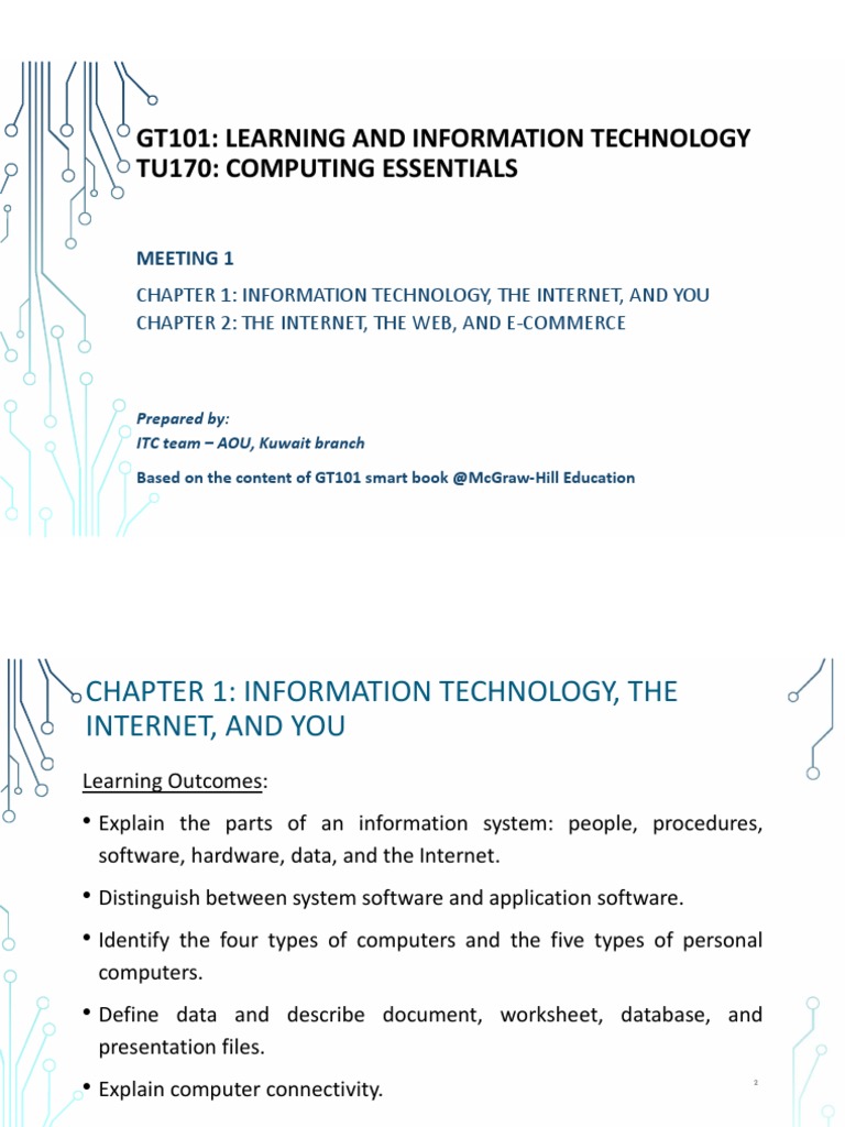 Gt101: Learning and Information Technology Tu170: Computing Essentials | PDF | Internet ...