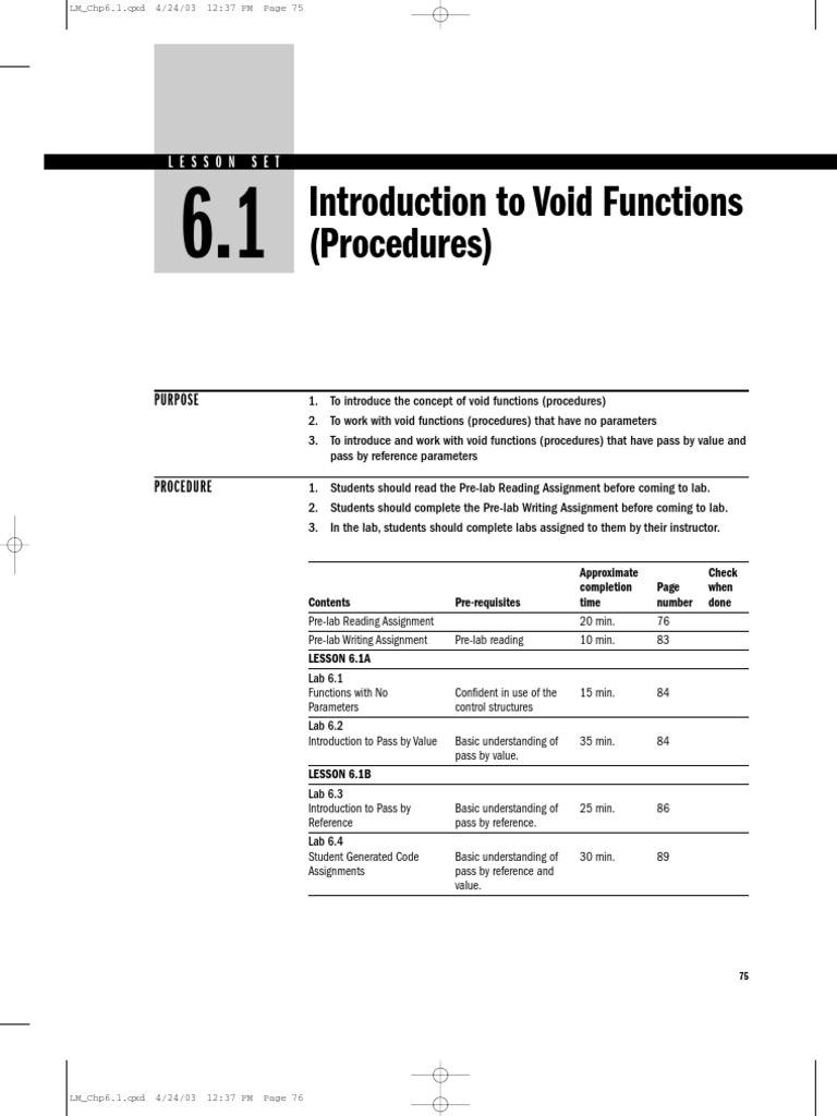 Introduction To Void Functions (Procedures) : Lesson Set | PDF | Parameter (Computer Programming ...
