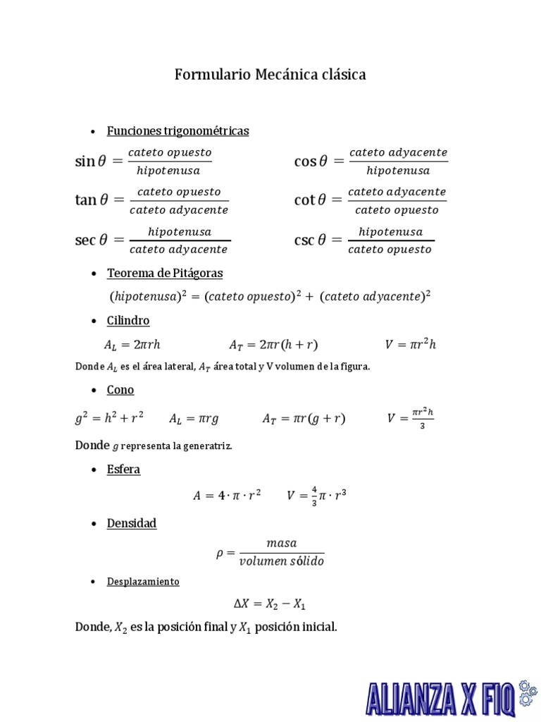 Formulario - Mecanica Clasica | PDF | Energía cinética | Velocidad