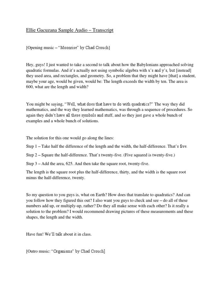 Ellie Gacuzana Sample Audio Transcript | PDF