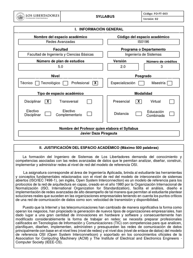 Syllabus IS0196 Redes Avanzadas - 2020-2 | PDF | Calidad de servicio ...